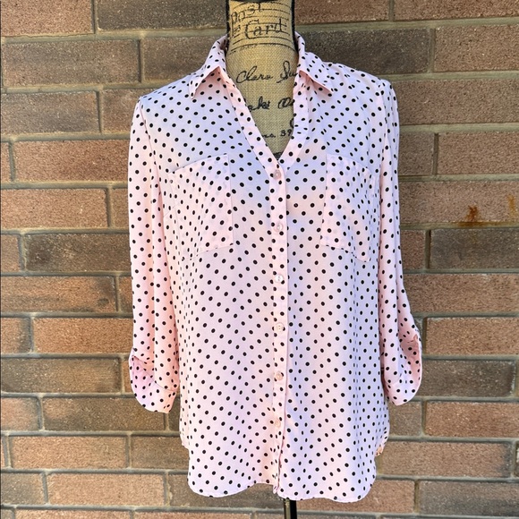 Iz Byer | Tops | Iz Byer Pink And Black Polka Dot Buttondown Shirt Size Large | Poshmark